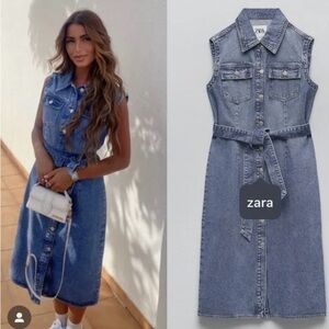 Zara | Dresses | Zara New Woman Ss23 Midblue Denim Midi Dress ...
